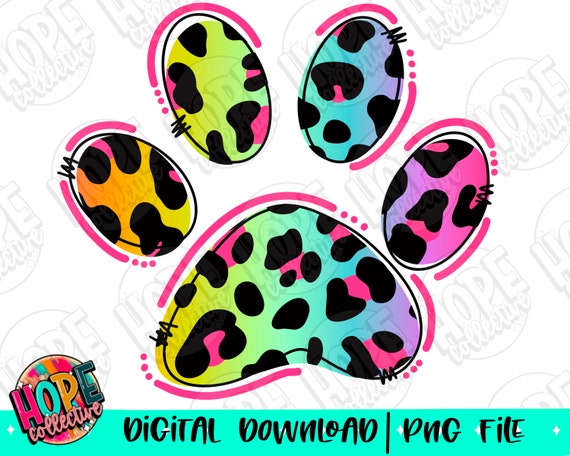 Rainbow Paw Print Spirit Wear School Design Hand Drawn PNG | Etsy