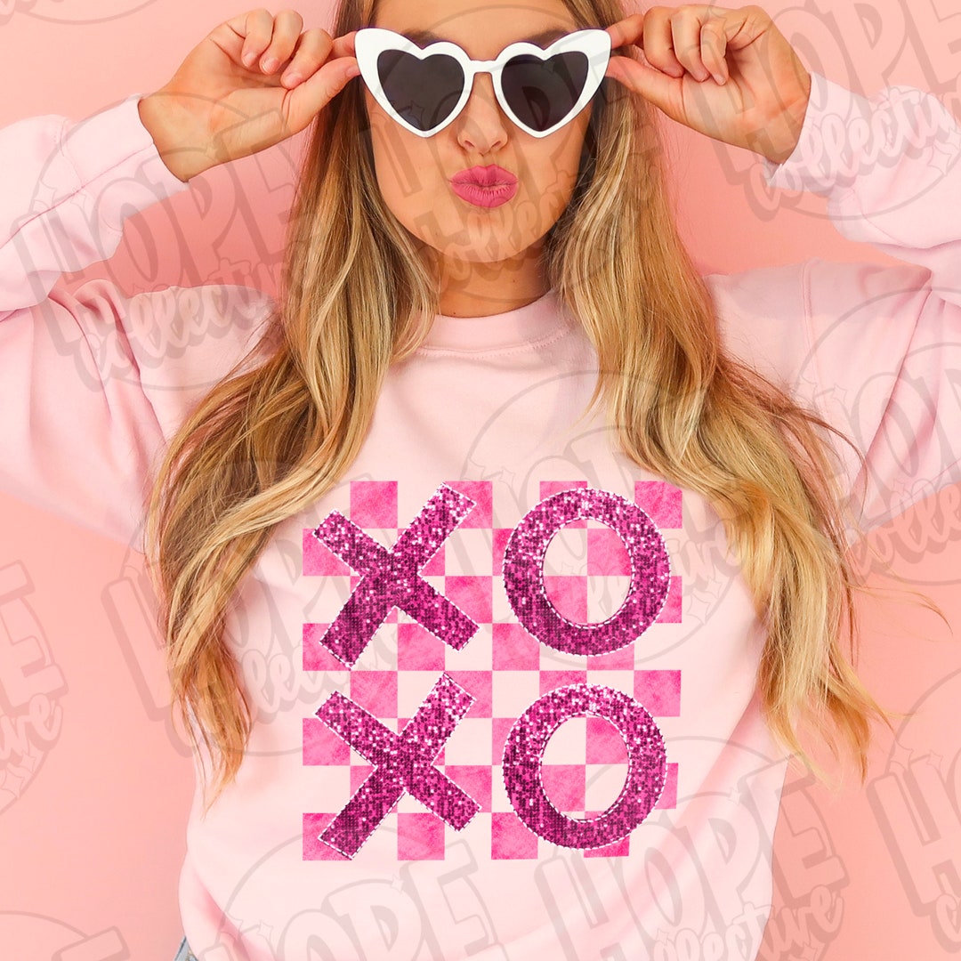 XOXO Pink Checkered Faux Sequin Valentines Day PNG - Etsy