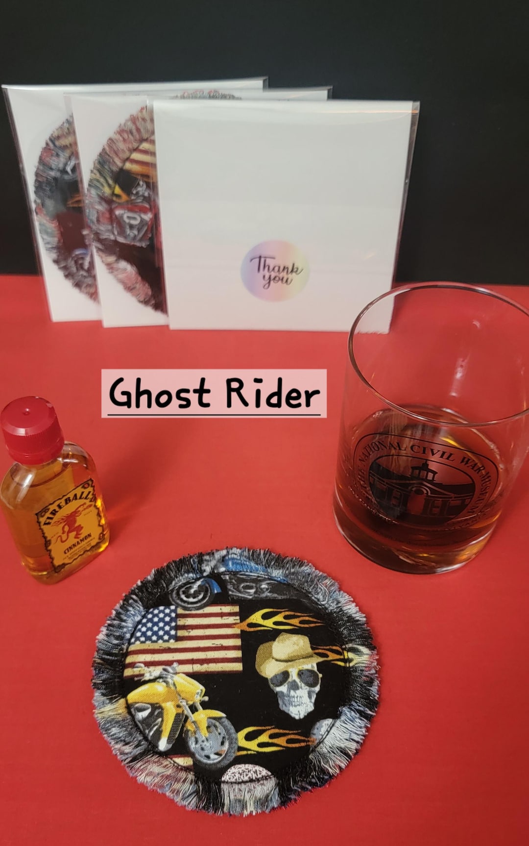 Sugar Skull Mug Rug, Ghost Rider, Mug Rug, Motorcycle, Man Cave Friend ...