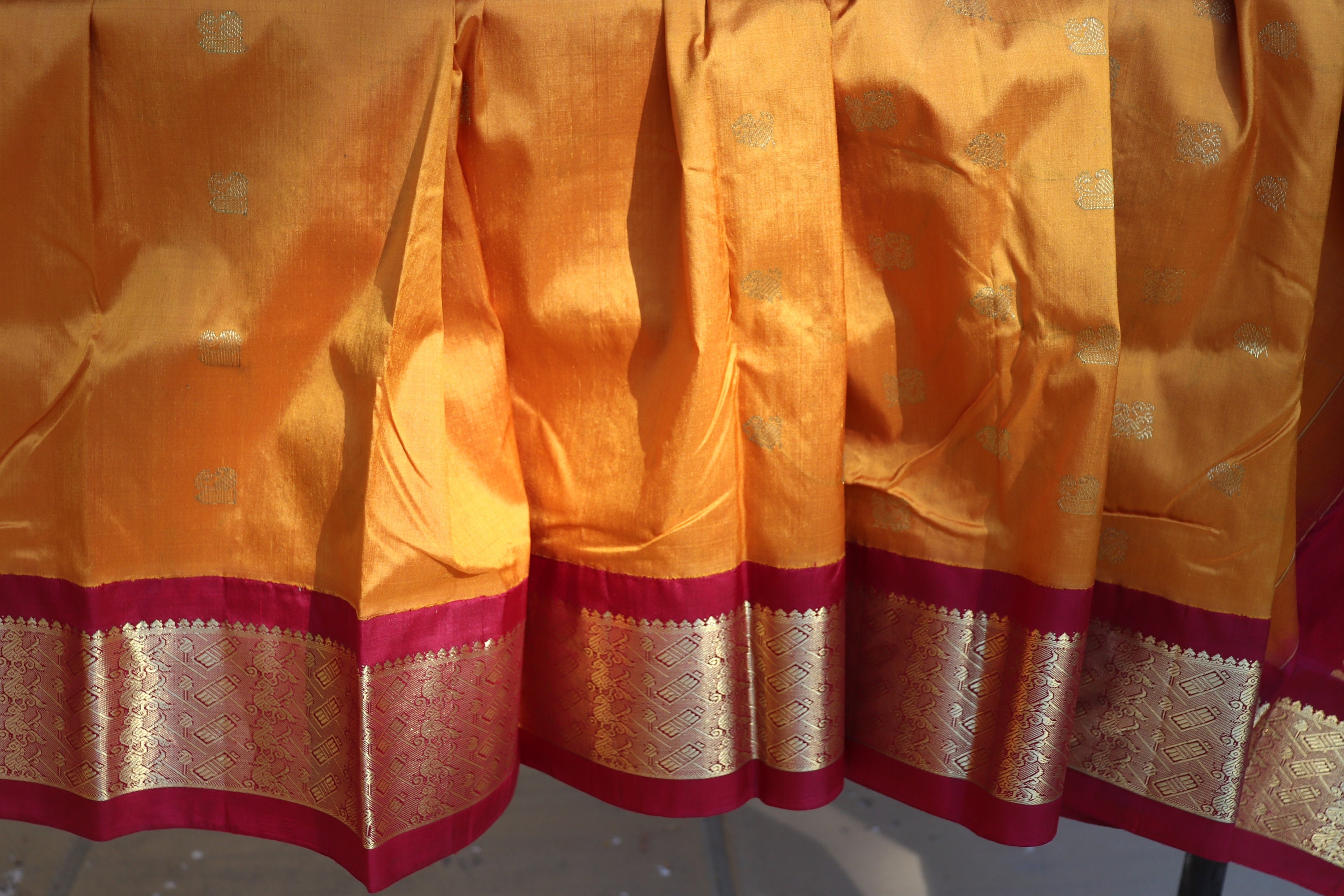 Saffron & Red Silk Sari From Kanchipuram - Etsy