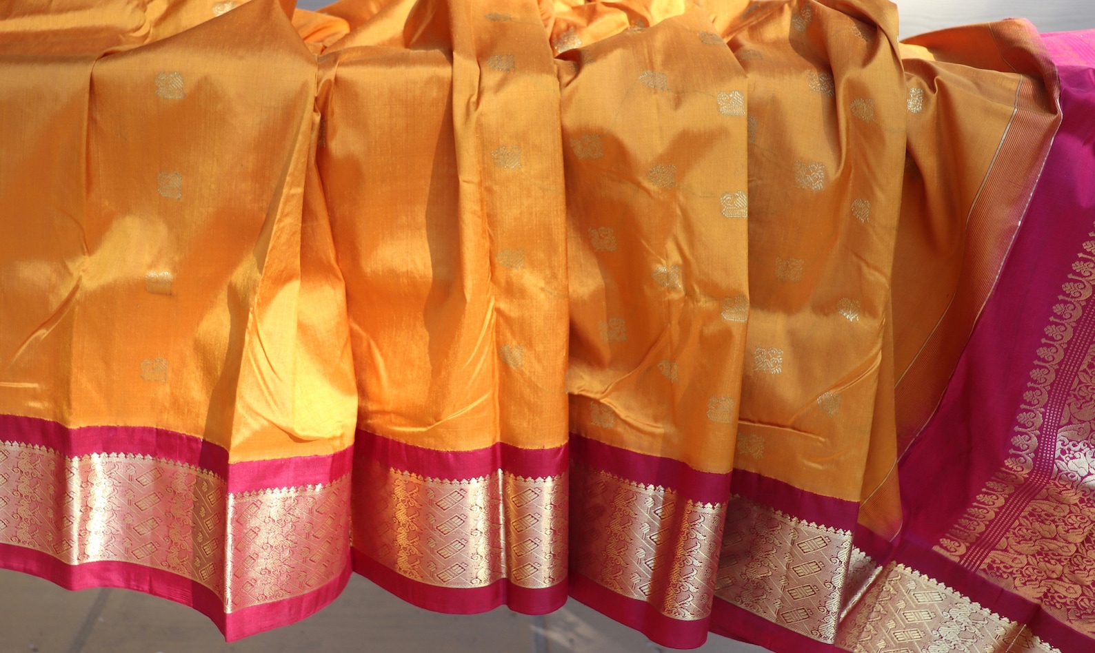 Saffron & Red Silk Sari From Kanchipuram - Etsy