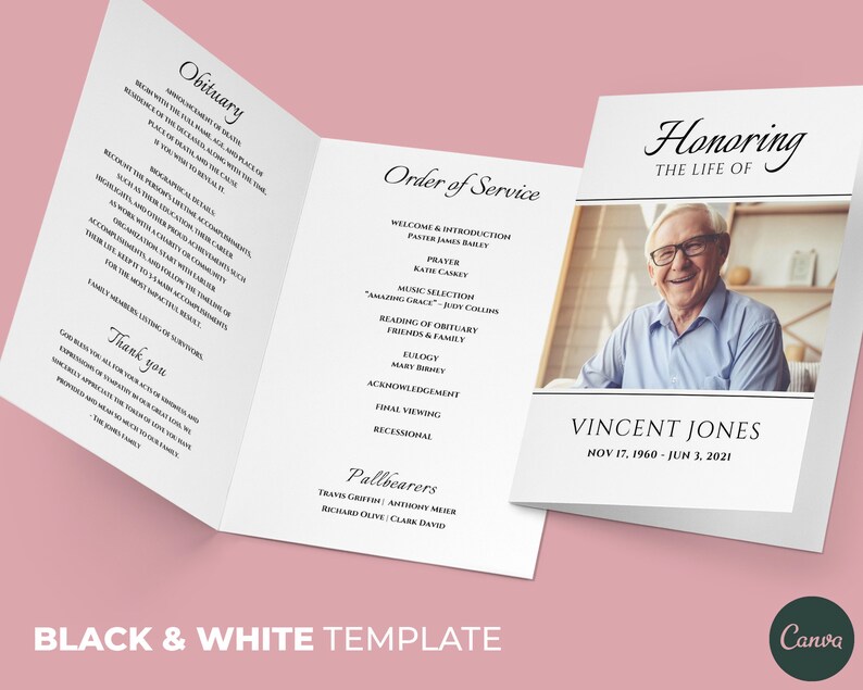 Obituary Template Funeral Program Template Memorial Service Template ...