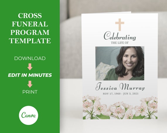 Cross Funeral Program Template Obituary Template Memorial | Etsy