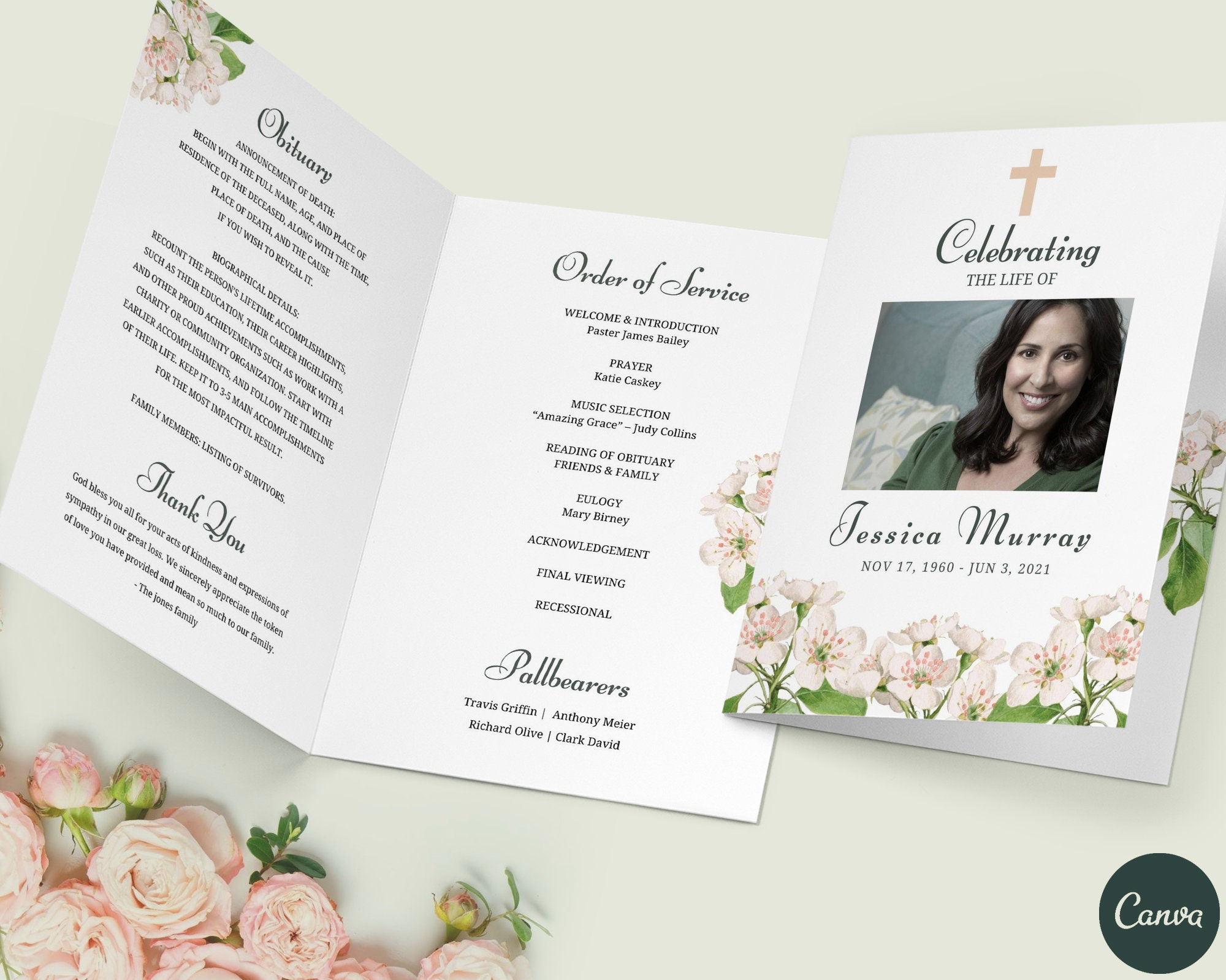 Cross Funeral Program Template Obituary Template Memorial - Etsy