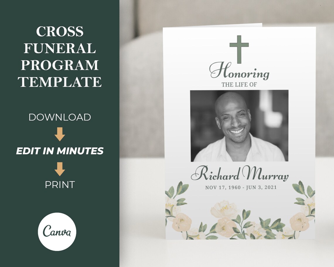 Cross Funeral Program Template Obituary Template Memorial Service ...