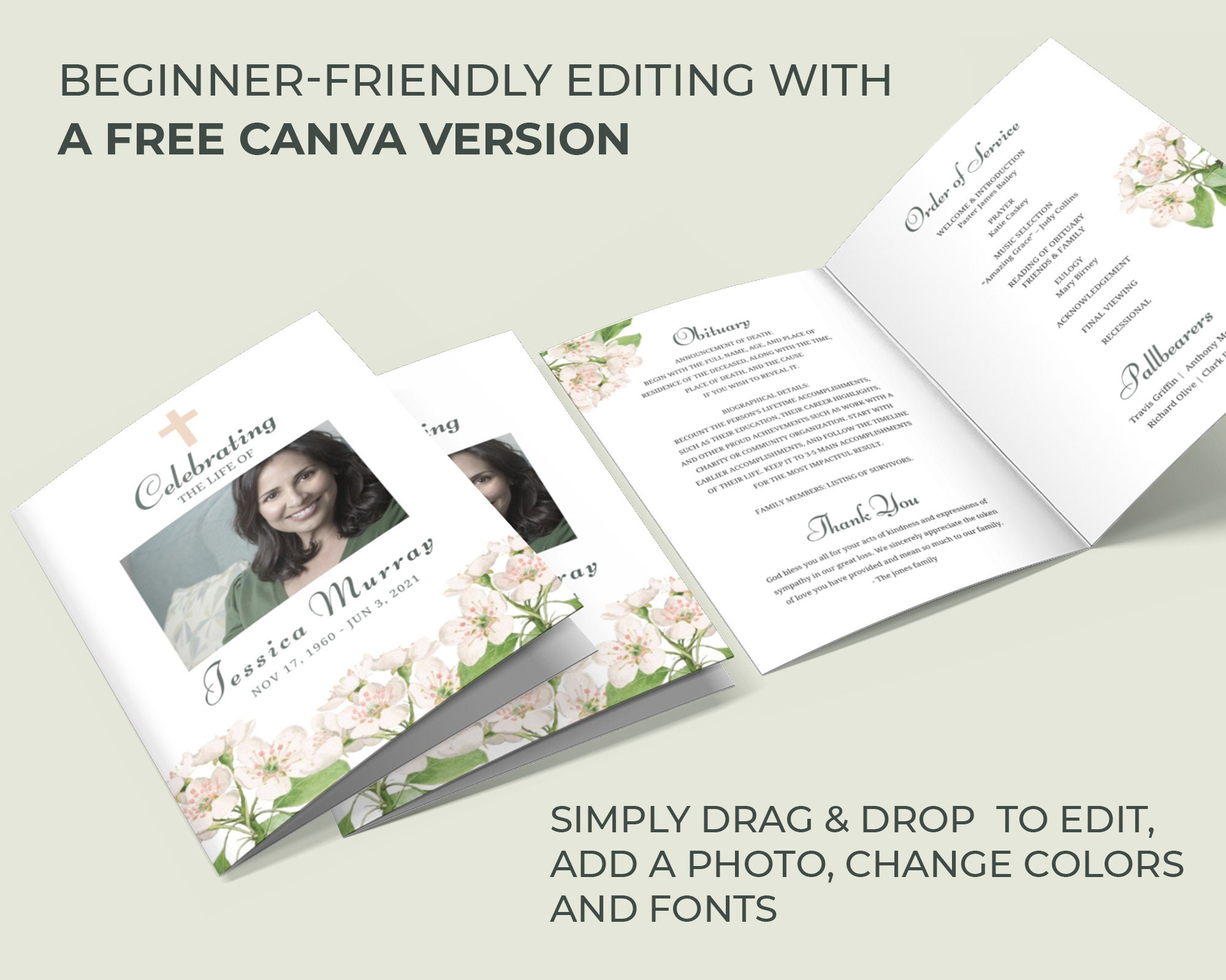 Cross Funeral Program Template Obituary Template Memorial - Etsy