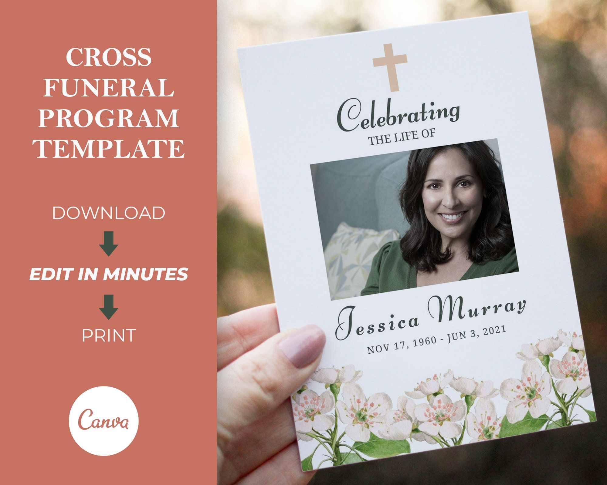 Cross Funeral Program Template Obituary Template Memorial - Etsy