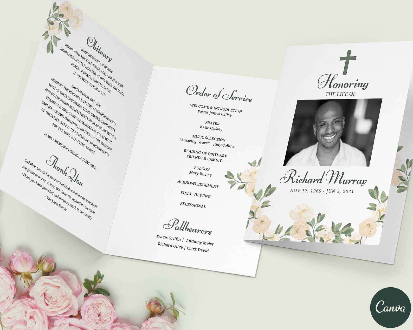 Cross Funeral Program Template Obituary Template Memorial Service ...