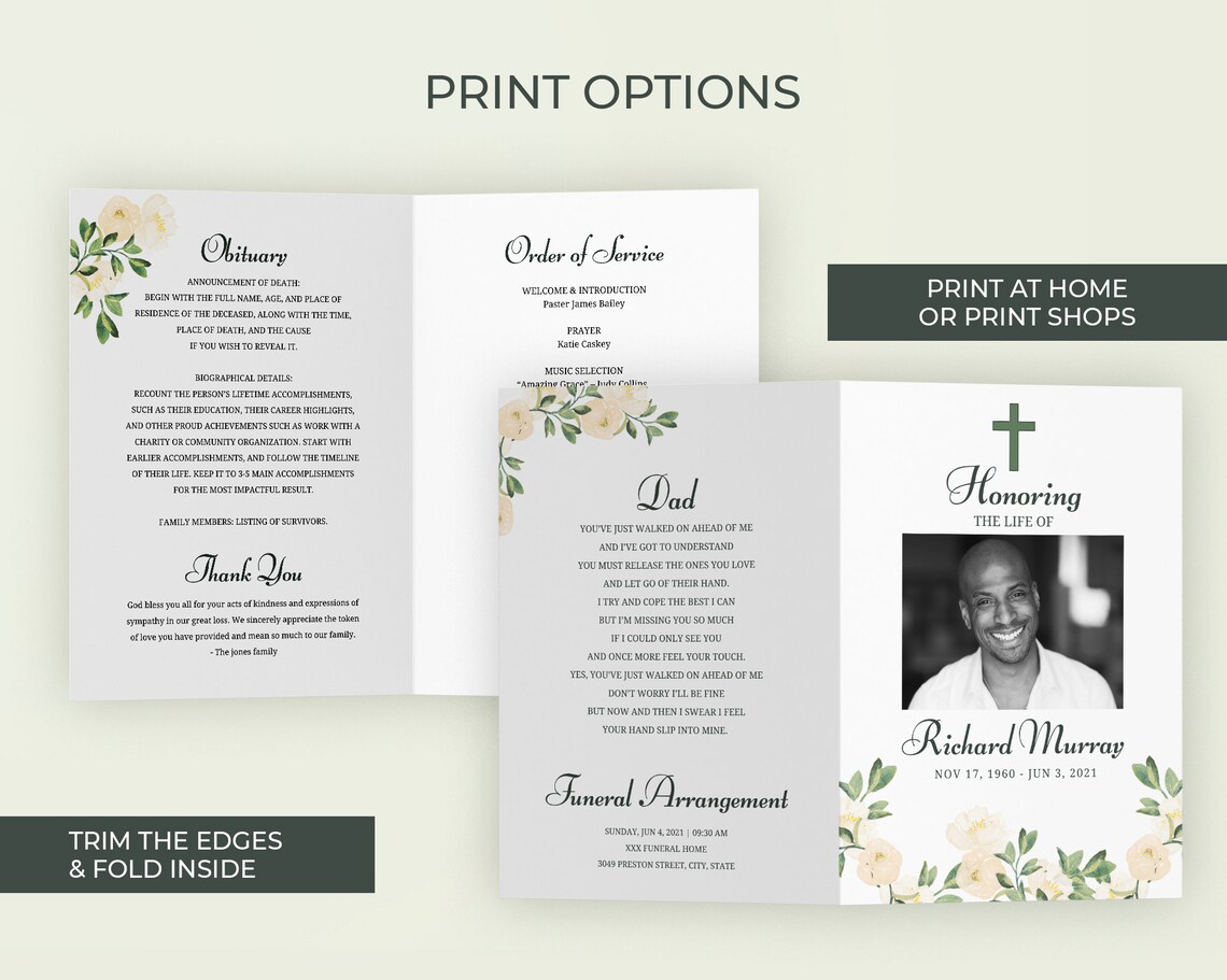 Cross Funeral Program Template Obituary Template Memorial Service ...