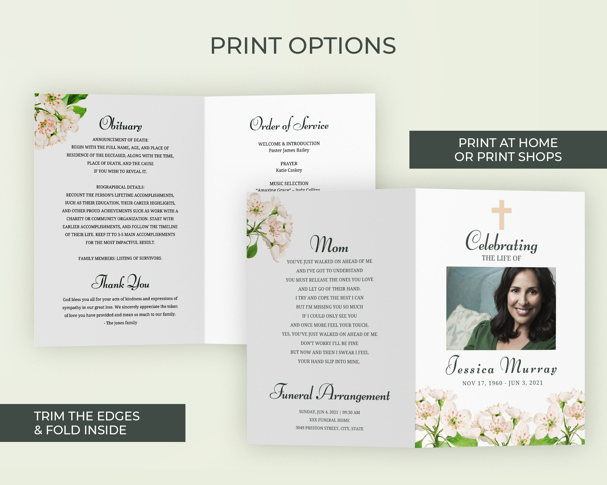 Cross Funeral Program Template Obituary Template Memorial - Etsy