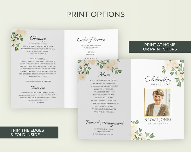 Obituary Template Funeral Program Template Funeral Guest Book Obituary ...