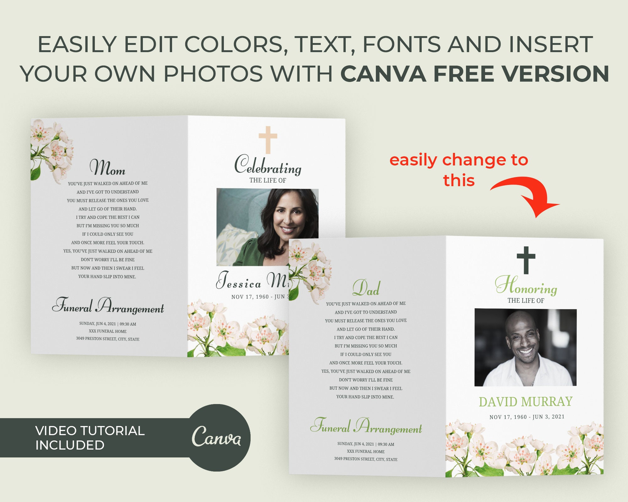 Cross Funeral Program Template Obituary Template Memorial - Etsy