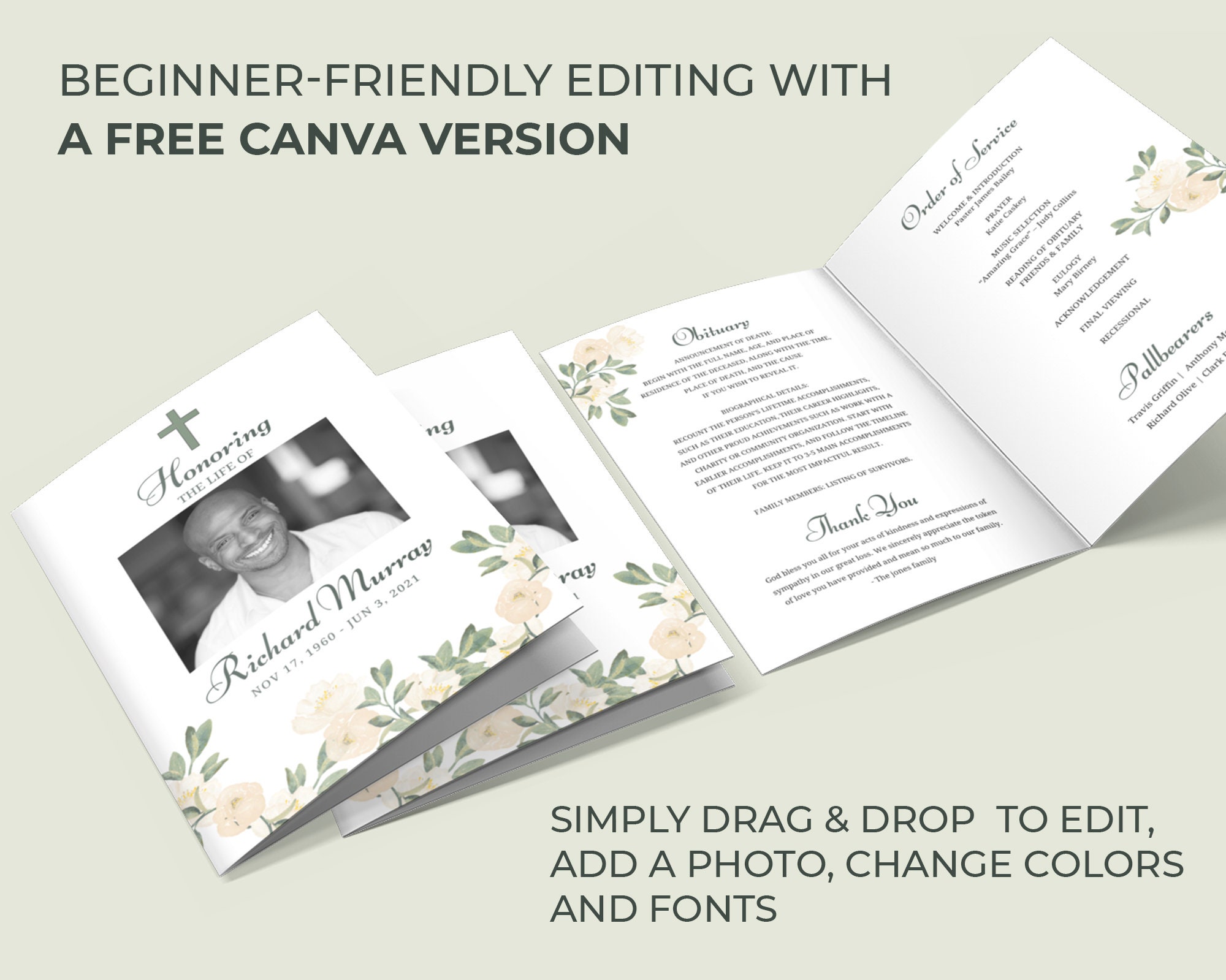 Cross Funeral Program Template Obituary Template Memorial Service ...