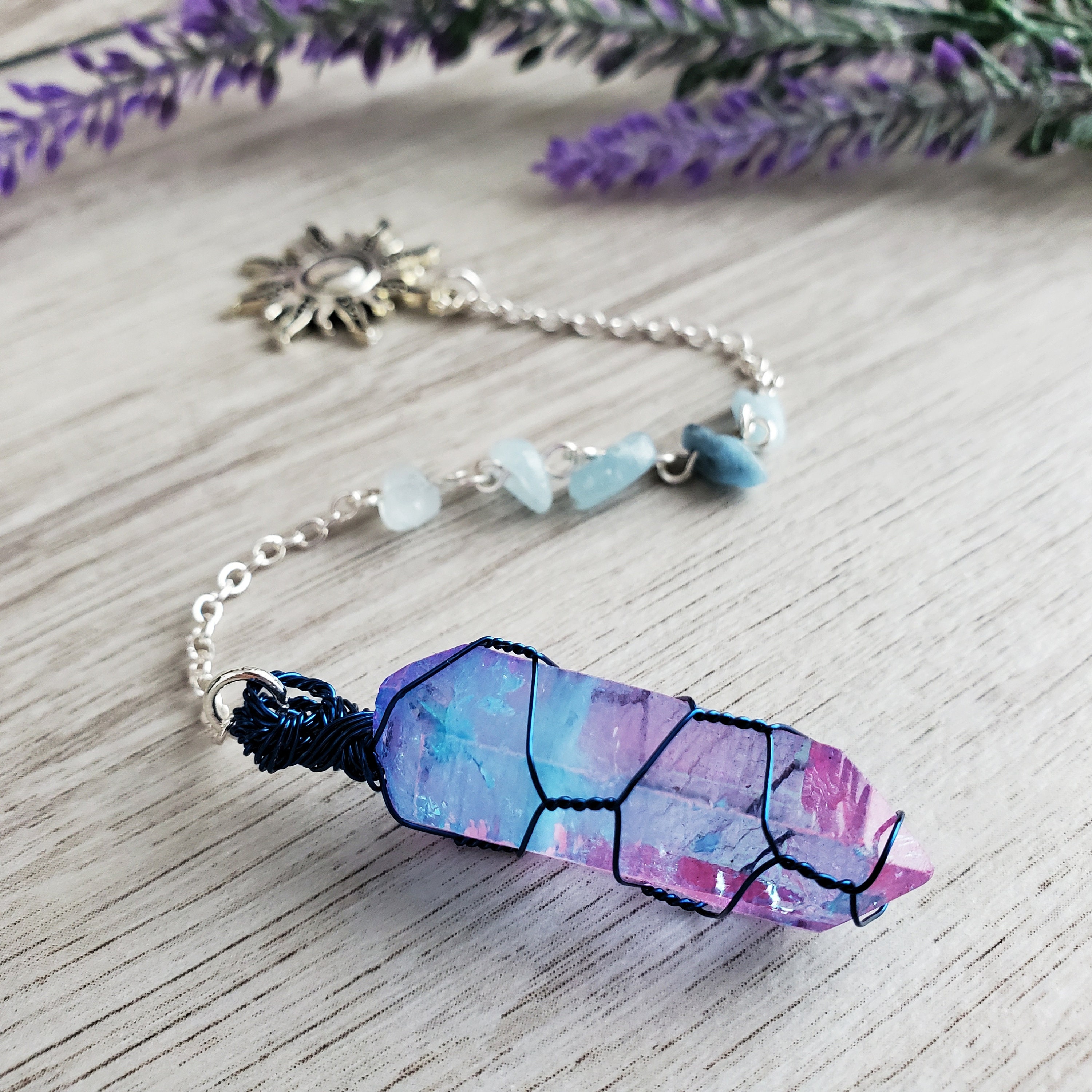 Purple & Blue Quartz Pendulum Set, Hand Painted Pendulum Board ...