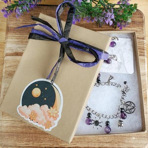 Enchanting Witch Charm Bracelet and Earring Set, Hematite and Amethyst ...