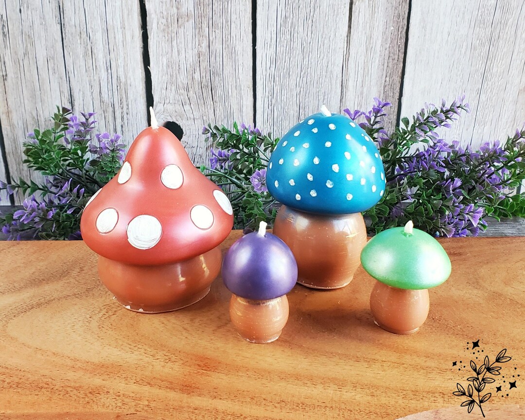 Handmade Beeswax Mushroom Candle Set, Set of 4 Unique Shapes, All ...