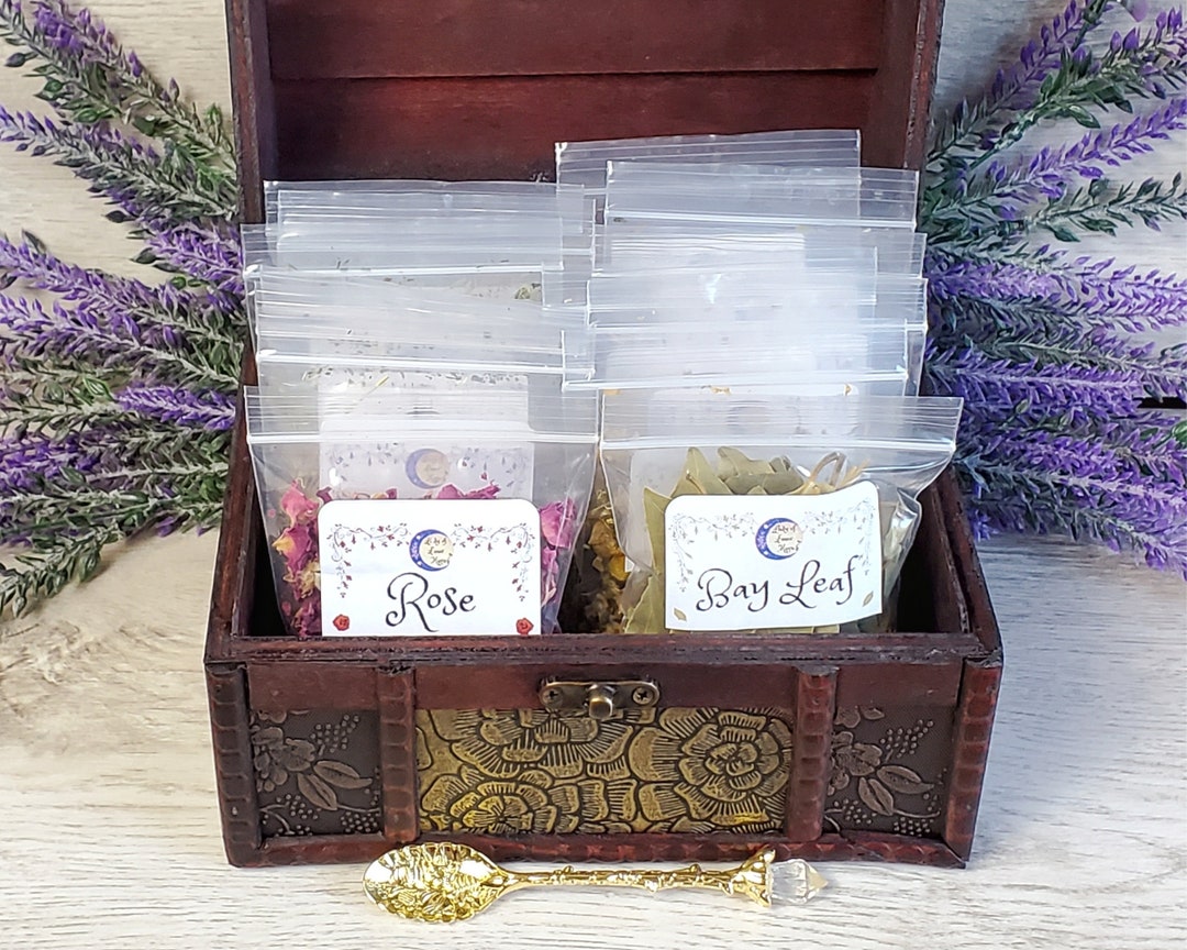 Witches Herbal Apothecary Chest Set, Vintage Style Chest and Spoon, 14 ...