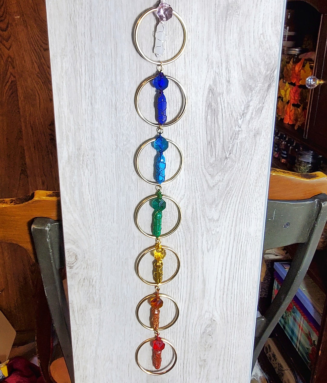 7 Chakra Crystal Point Suncatcher With Colorful Glass Crystals, Chakra ...