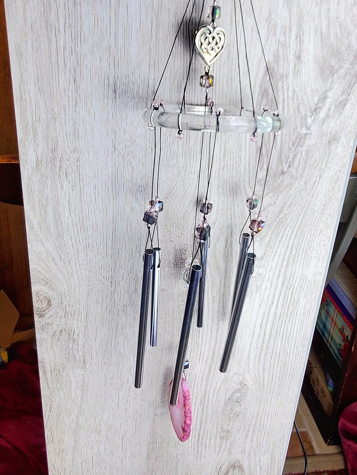 Crystal Agate Wind Chime Gift Set With Hexagon Crystal Shadow Box, Palo ...