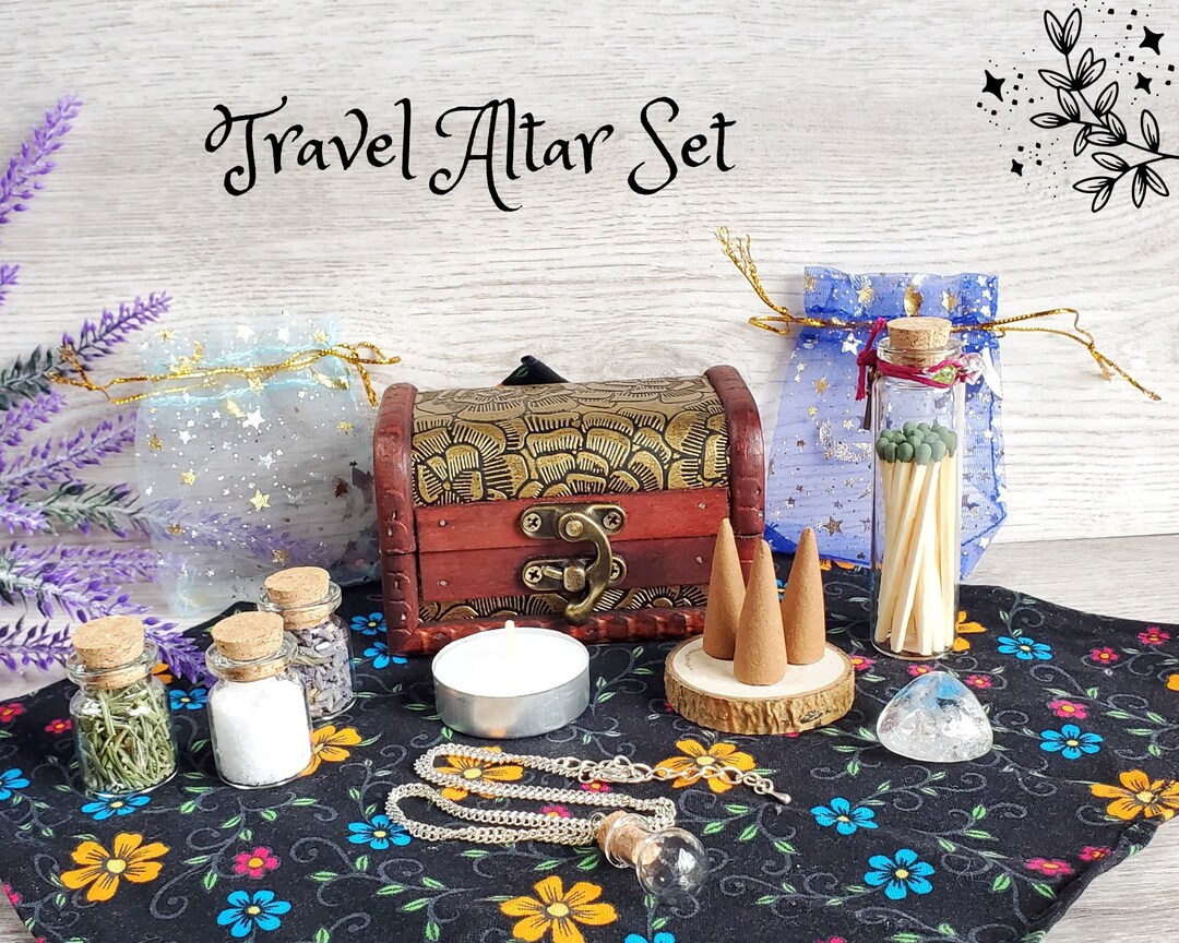 Travel Altar Set, Mini Vintage Wooden Portable Spell Kit, Witchy Pocket ...