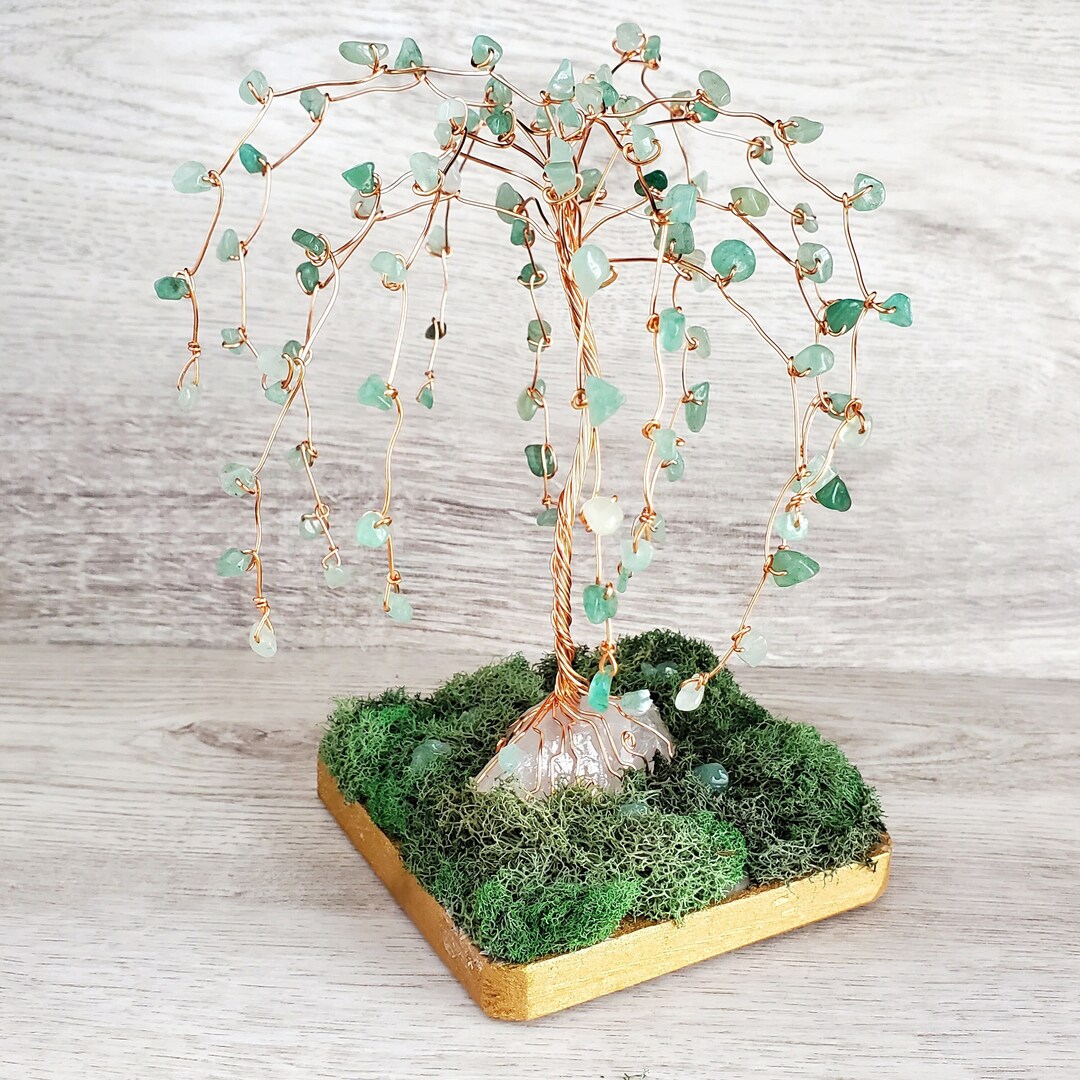 Handmade Green Agate Crystal Willow Tree, Gemstone Tree of Life, Wire ...