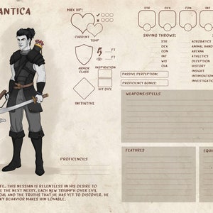 Custom Dnd Character Sheet Character Art - Etsy