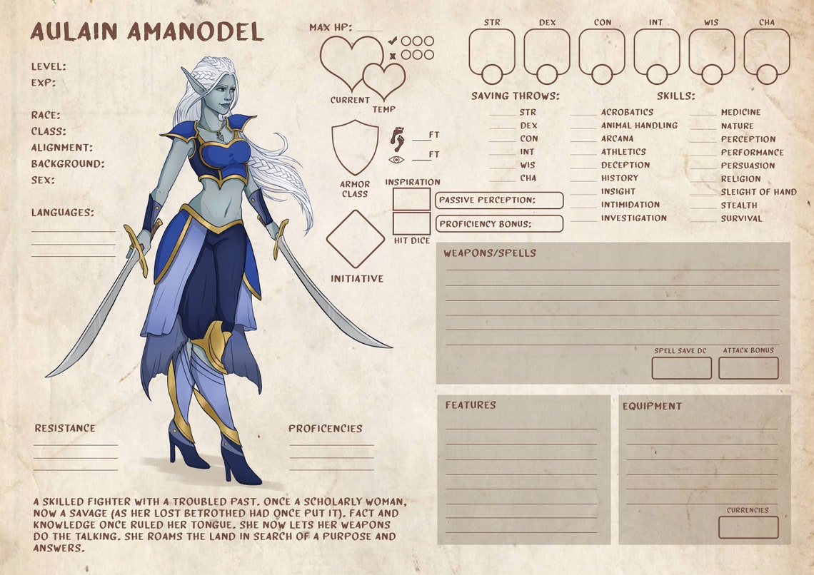 Custom Dnd Character Sheet Character Art - Etsy