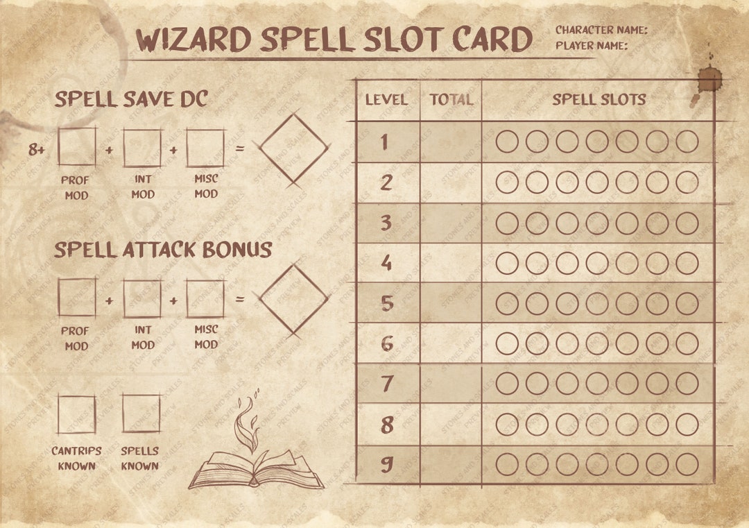 Printable Wizard Spell Slot Counter Card (digital Product) for Dnd - Etsy