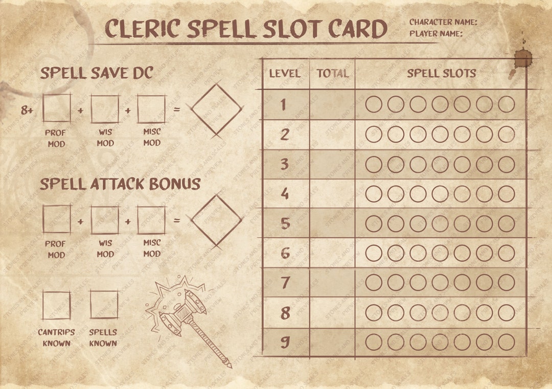 Printable Cleric Spell Slot Counter Card digital Product for Dnd - Etsy