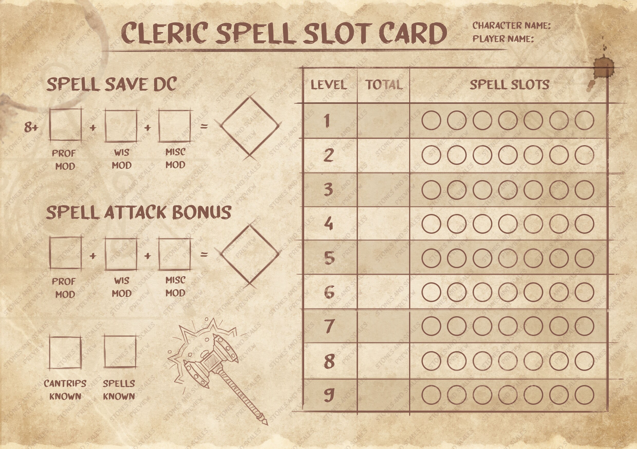 Printable Cleric Spell Slot Counter Card (digital Product) for Dnd - Etsy