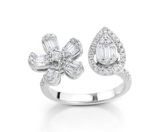 Flower Shape Natural Real Diamond Stone Exclusive Bridal Rings Drop ...