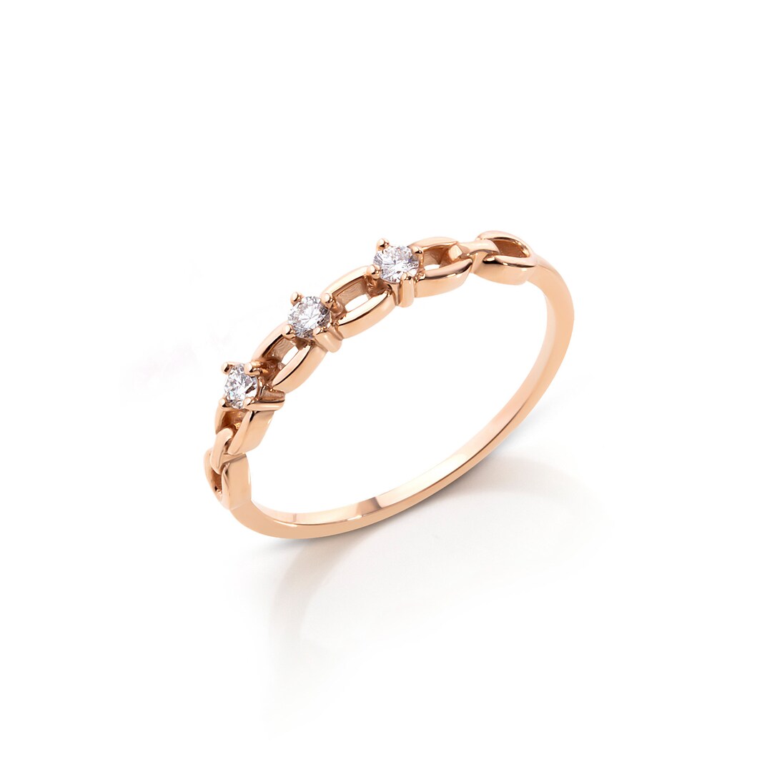 Genuine Diamond Chain Ring · Minimalist Stacking Rings · 14k Solid Gold ...