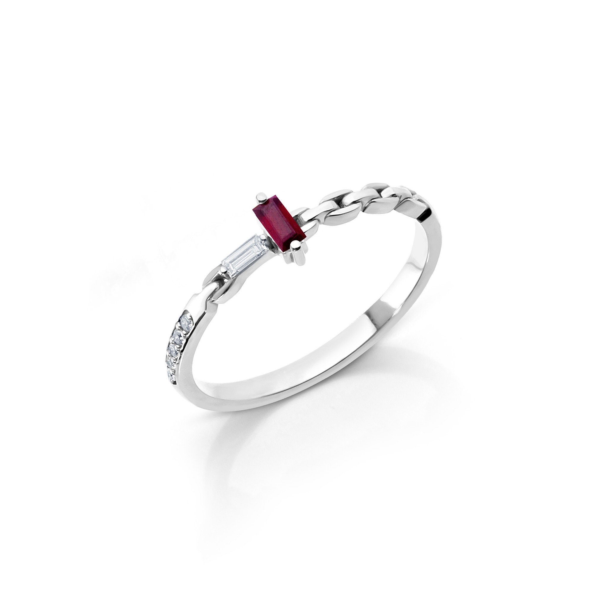 Genuine Diamond and Ruby Sapphire Vertical Ring · Minimalist Chain ...