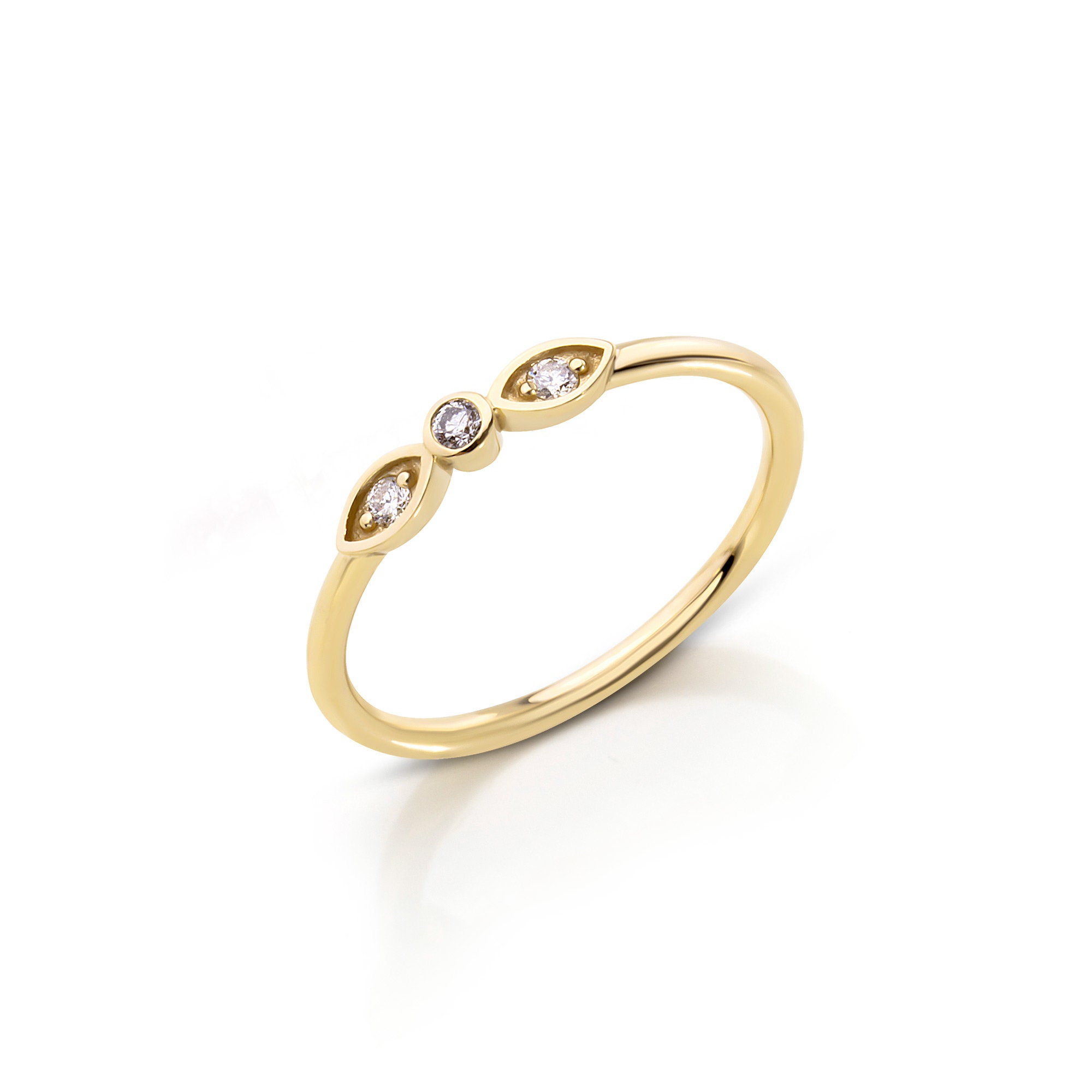 Real Diamond 14k Solid Gold Basic Baguette Ring, Tiny Stackable Ring ...