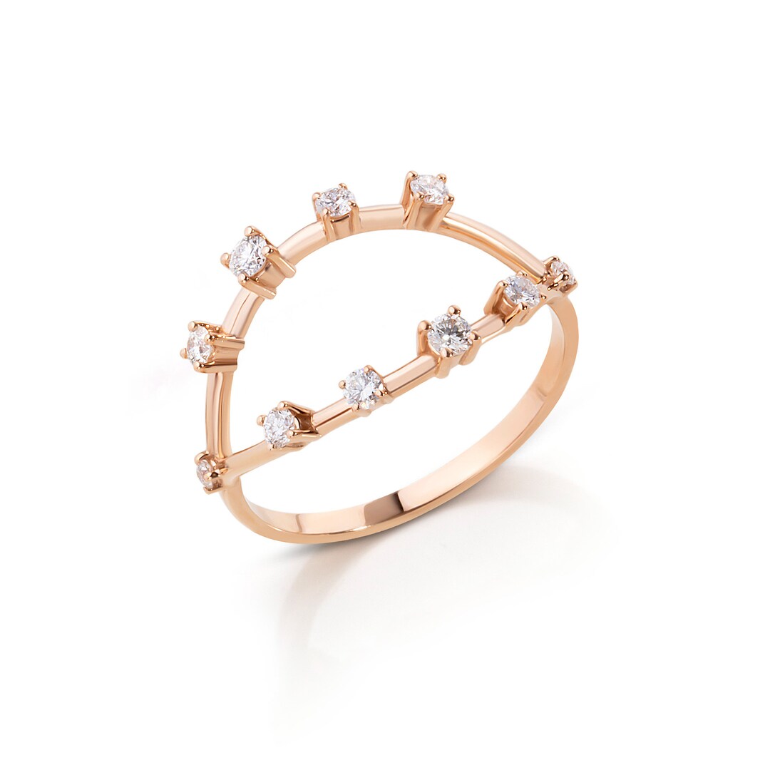 Interlock Ring, 14k Diamond Double Band Ring, Rose Gold Wedding Ring ...