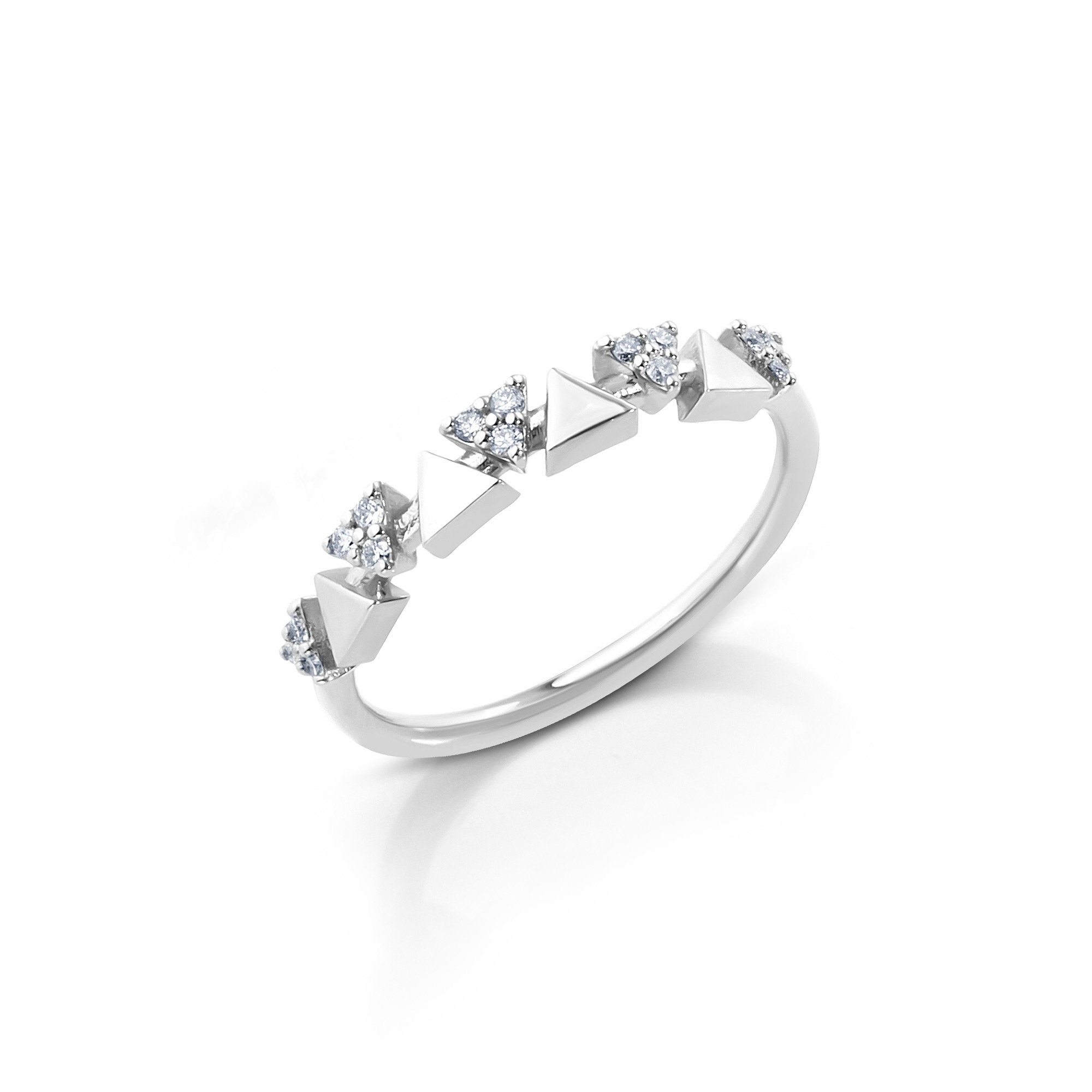 Genuine Diamond Art Deco Ring · Real Diamond Triangle Stackable Rings · Solid 14k 18k Yellow ...