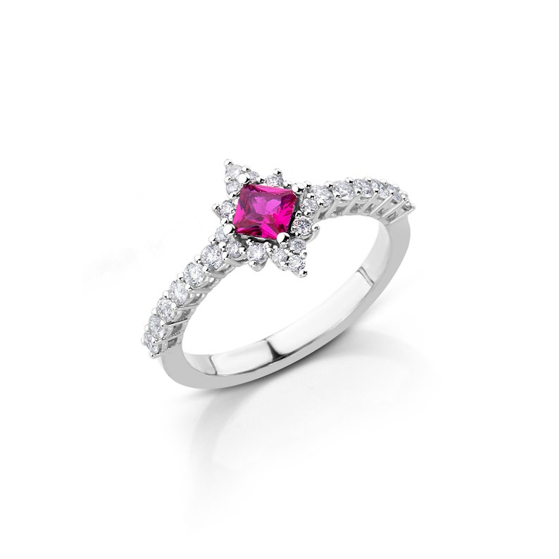 Genuine Diamond Minimalist Ruby Square Ring · Tiny Ruby Halo Ring · Snowflake Shape Rings · Ruby ...