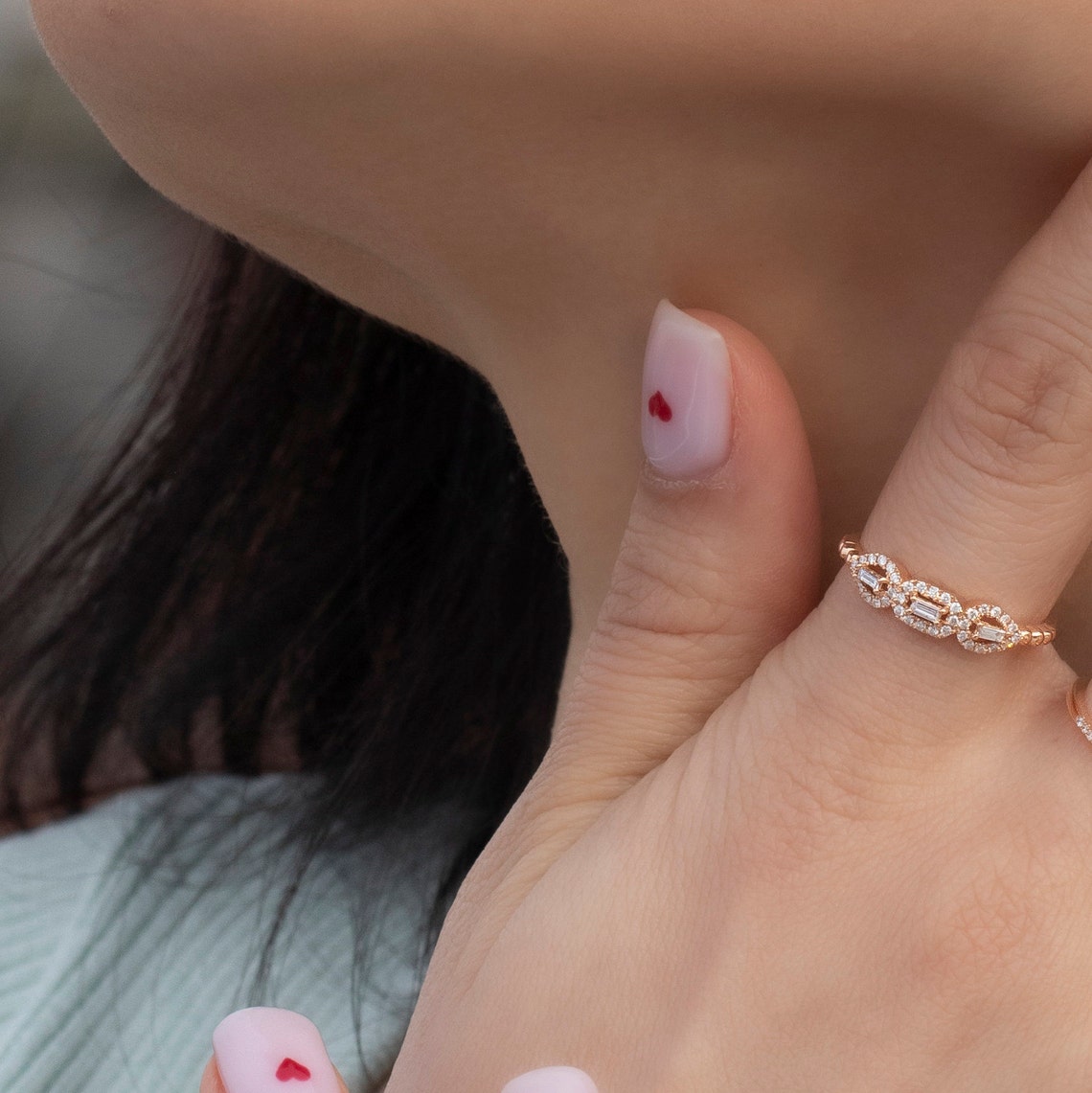 Minimalist Diamond Engagement Ring Set Tiny Diamond Rings Small Diamond ...