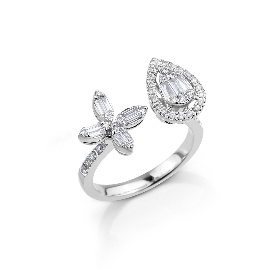 Flower Shape Natural Real Diamond Stone Exclusive Bridal Rings Drop ...