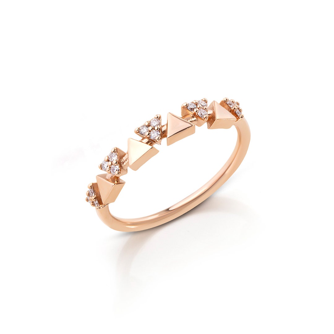 Genuine Diamond Art Deco Ring · Real Diamond Triangle Stackable Rings · Solid 14k 18k Yellow ...