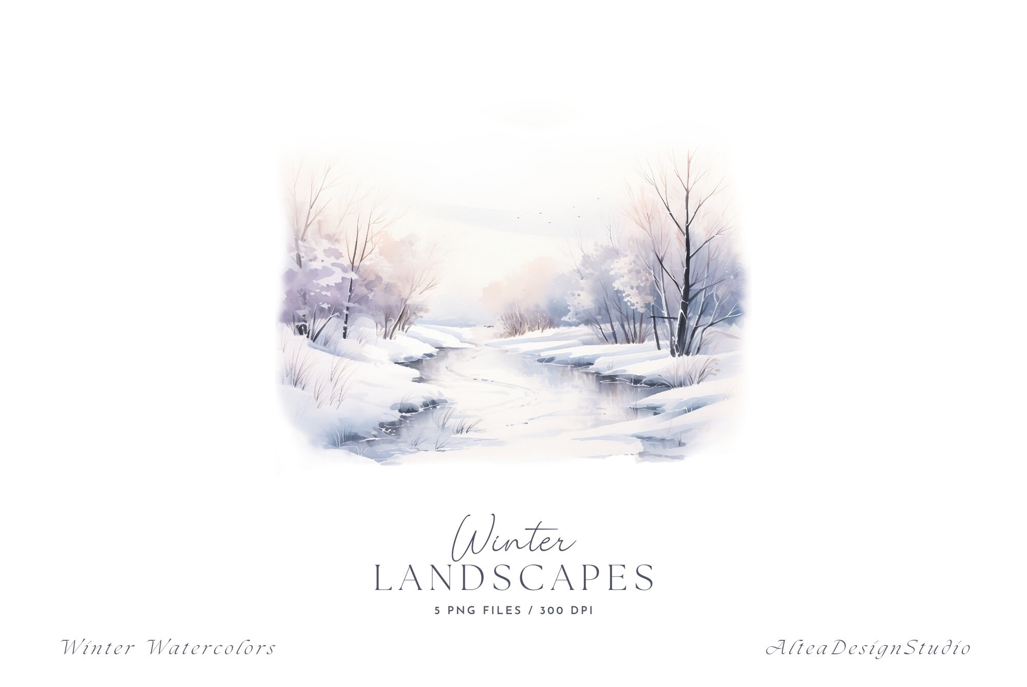 Watercolor Winter Clipart, Snowy Landscape Clipart, Watercolor Winter ...