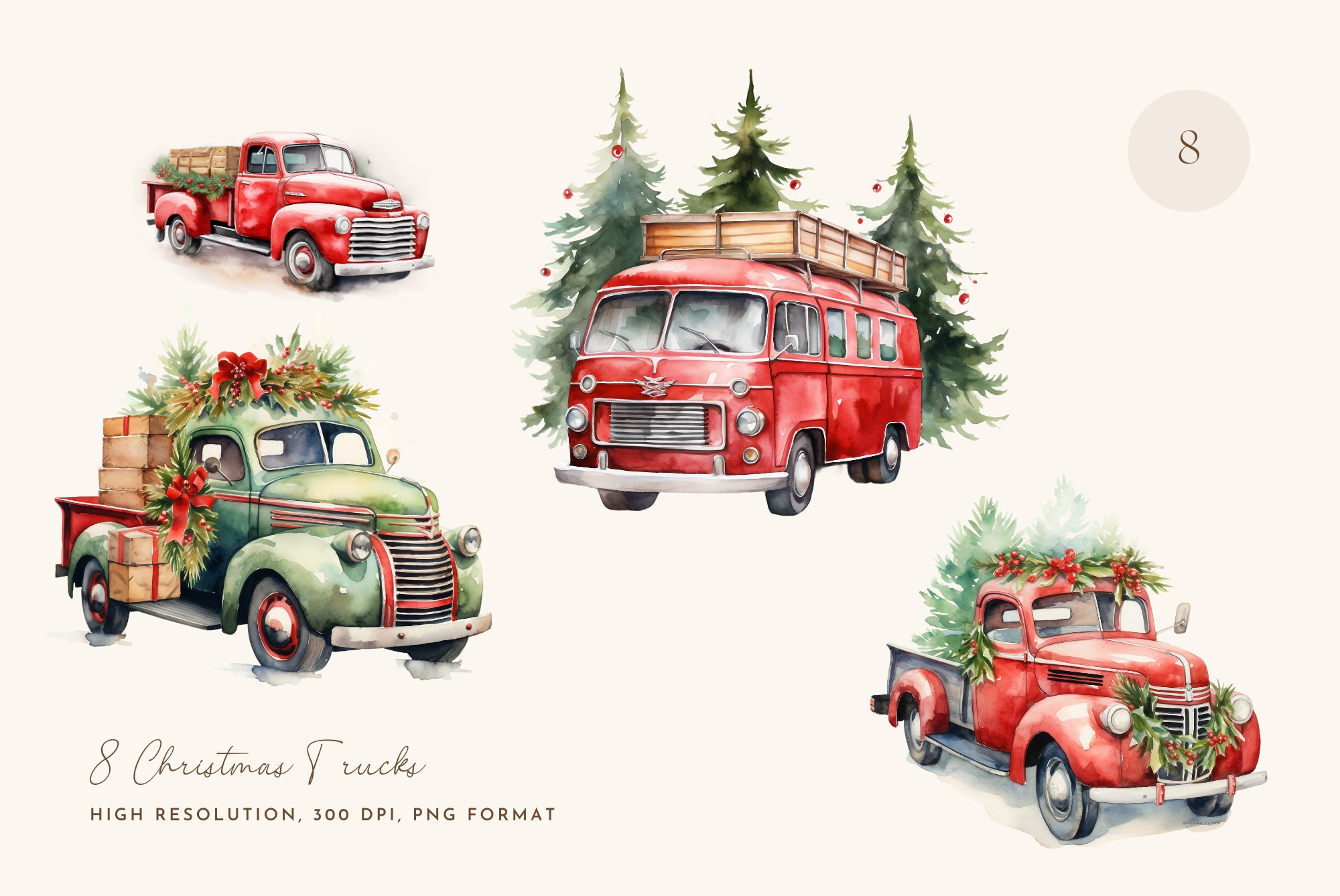 Red Christmas Truck Clipart Retro Holiday Red Truck - Etsy Canada