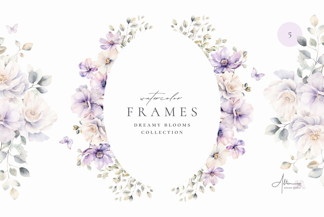 Purple Watercolor Frame, Watercolor Flower Frame Clipart, Wedding ...