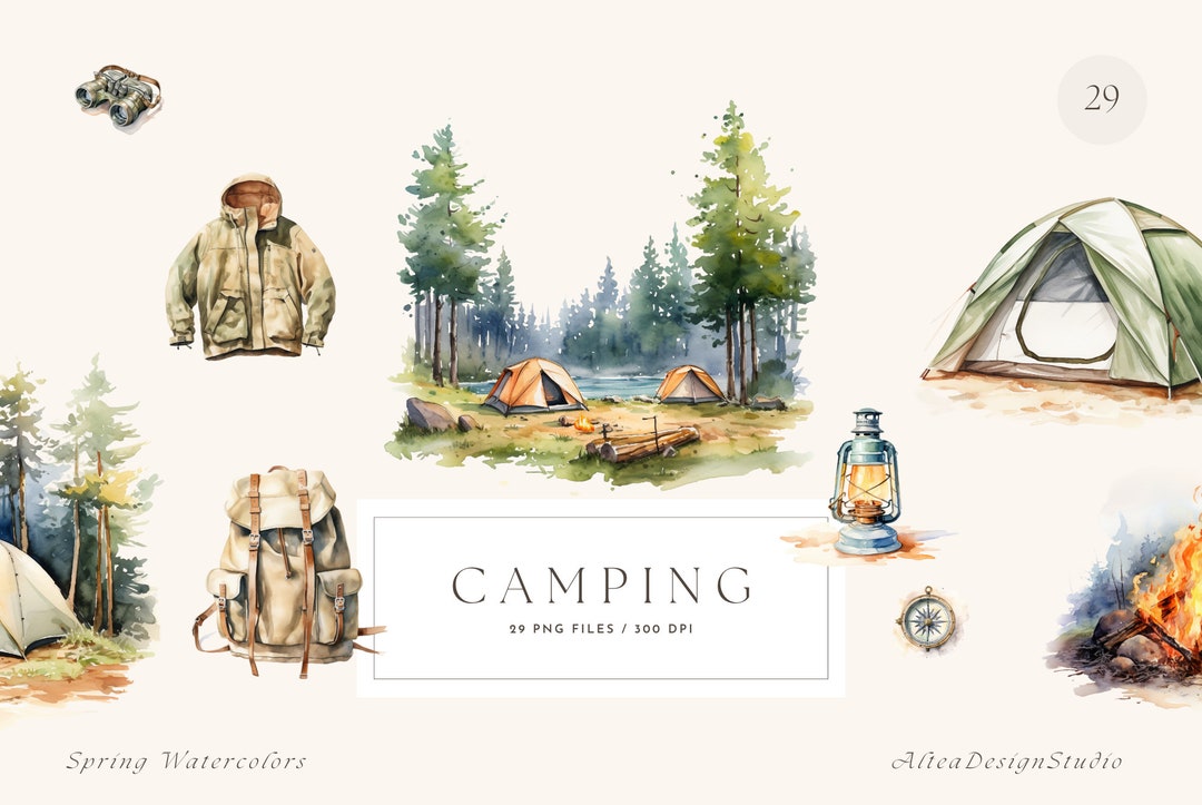 Watercolor Hike Clipart, Summer Clipart, Backpack Clipart, Camping ...