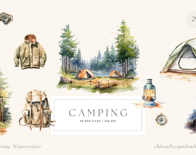 Watercolor Camping Trip Clipart, Travel Graphics, Travel Vacation PNG ...
