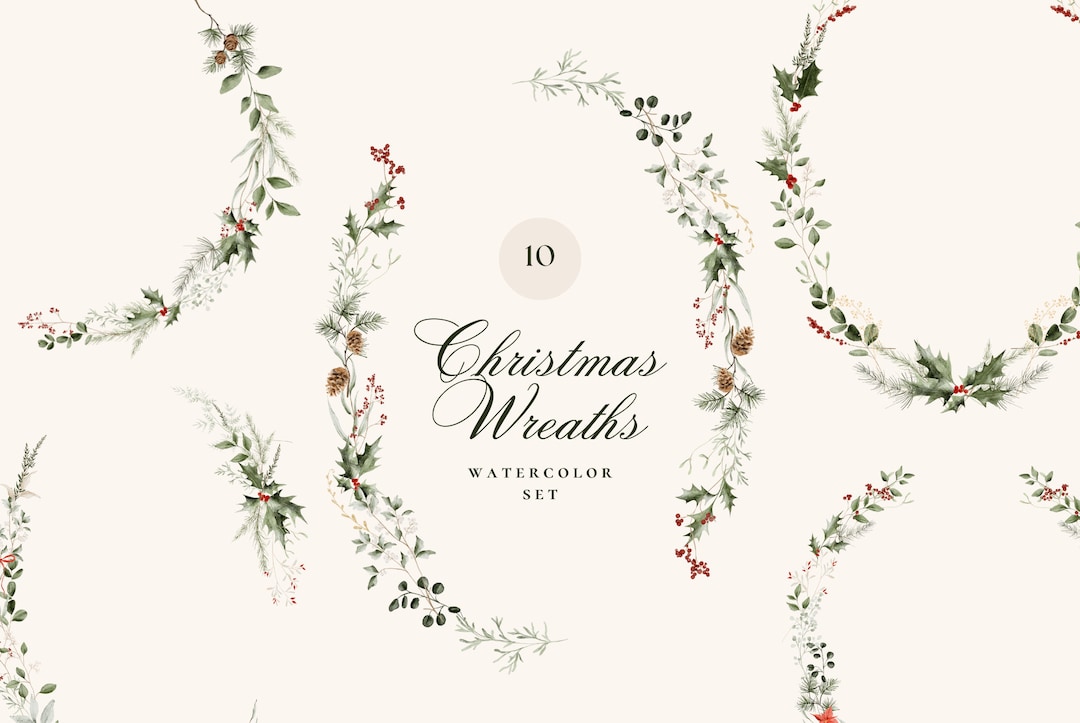 Watercolor Winter Clipart, Christmas Wreaths, Greenery for Christmas ...