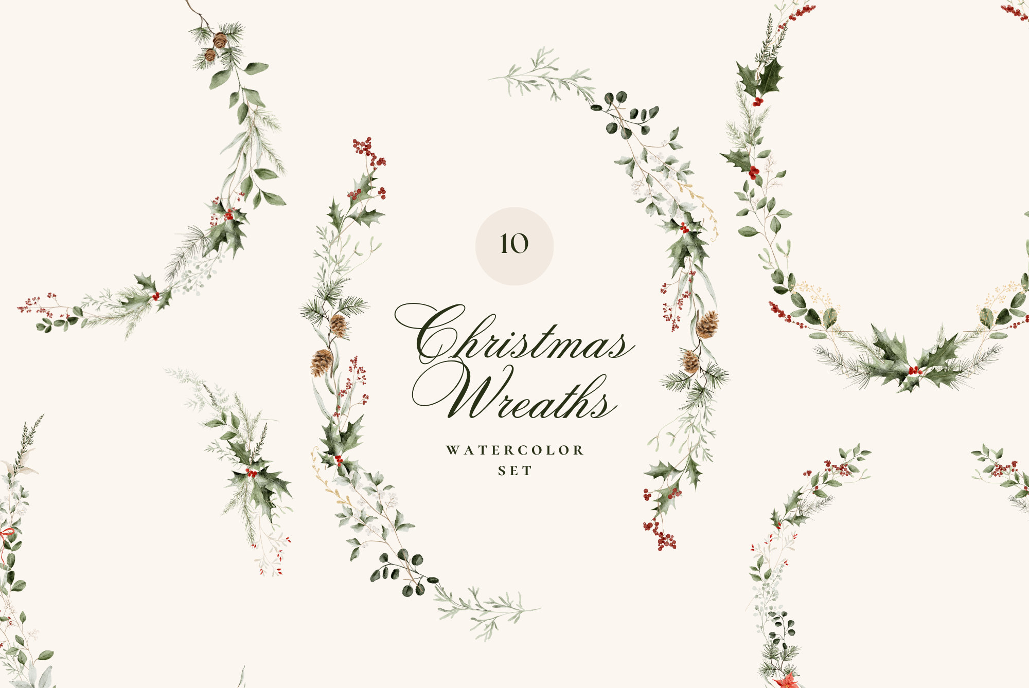 Watercolor Winter Clipart, Christmas Wreaths, Greenery for Christmas ...