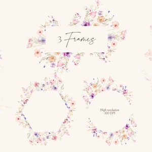 Pink Watercolor Flowers Clipart: Bouquets, Frames, Borders (PNG Digital ...