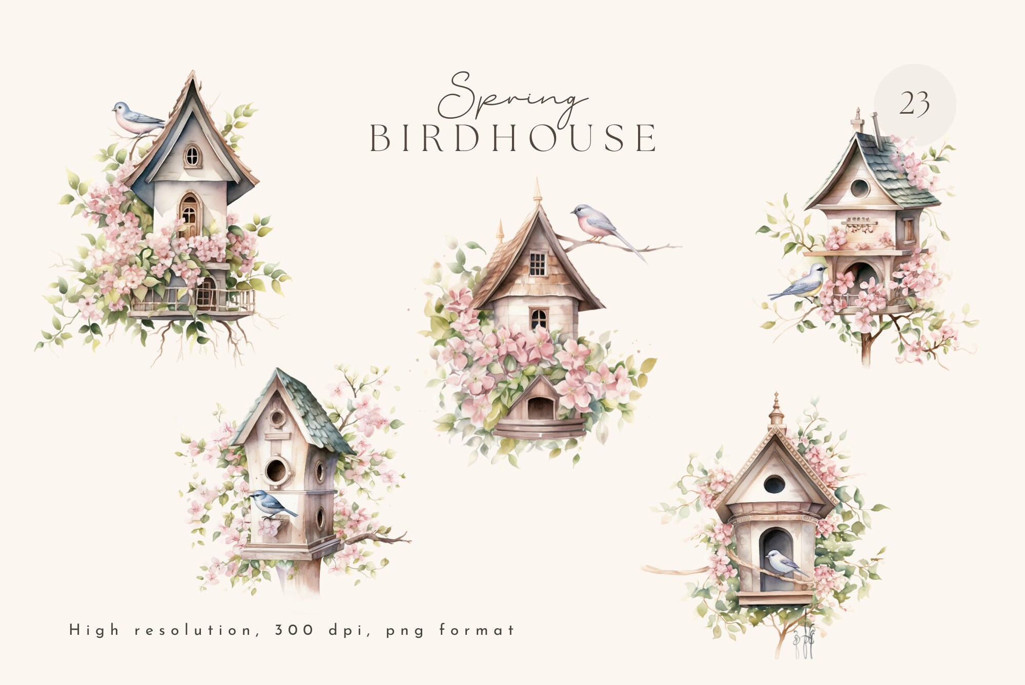Birdhouse Clipart, Spring Watercolor Clipart, Watercolor Birds Clipart ...