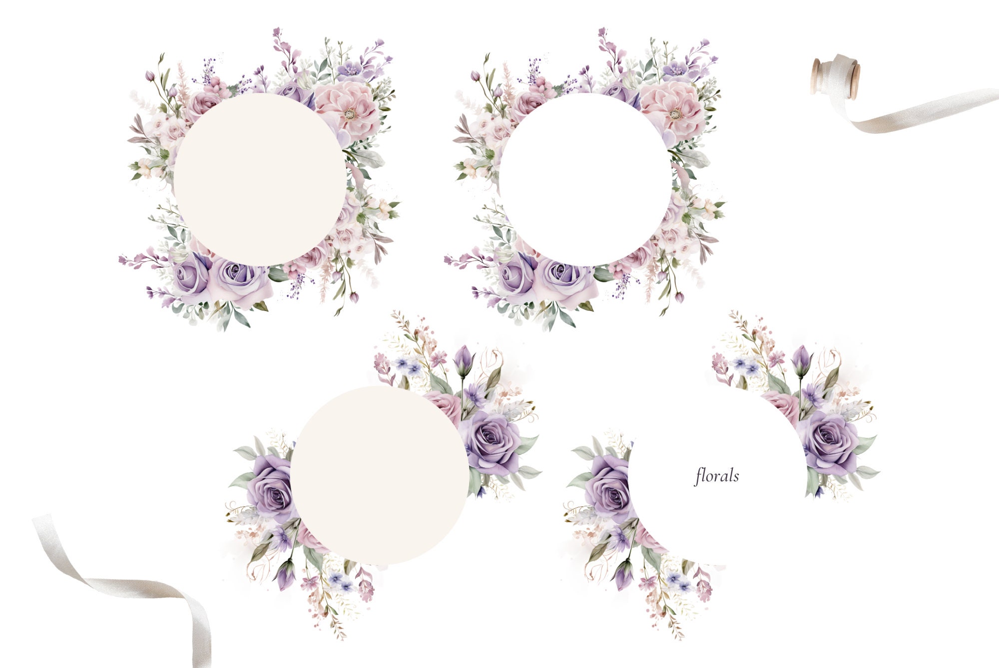 Watercolor Flower Clipart: Purple Rose Bouquet, Wedding Design (digital ...
